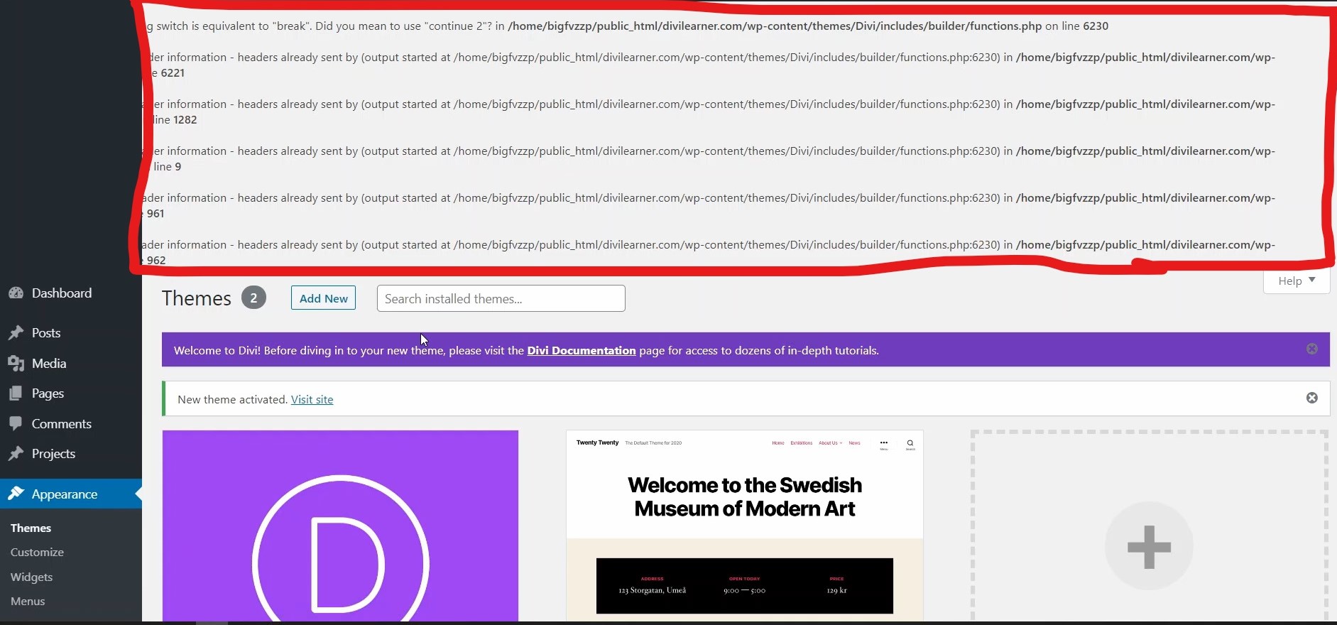 DIVI THEME INSTALLATION ERROR - ProgrammingNanny-Programming Made Easy